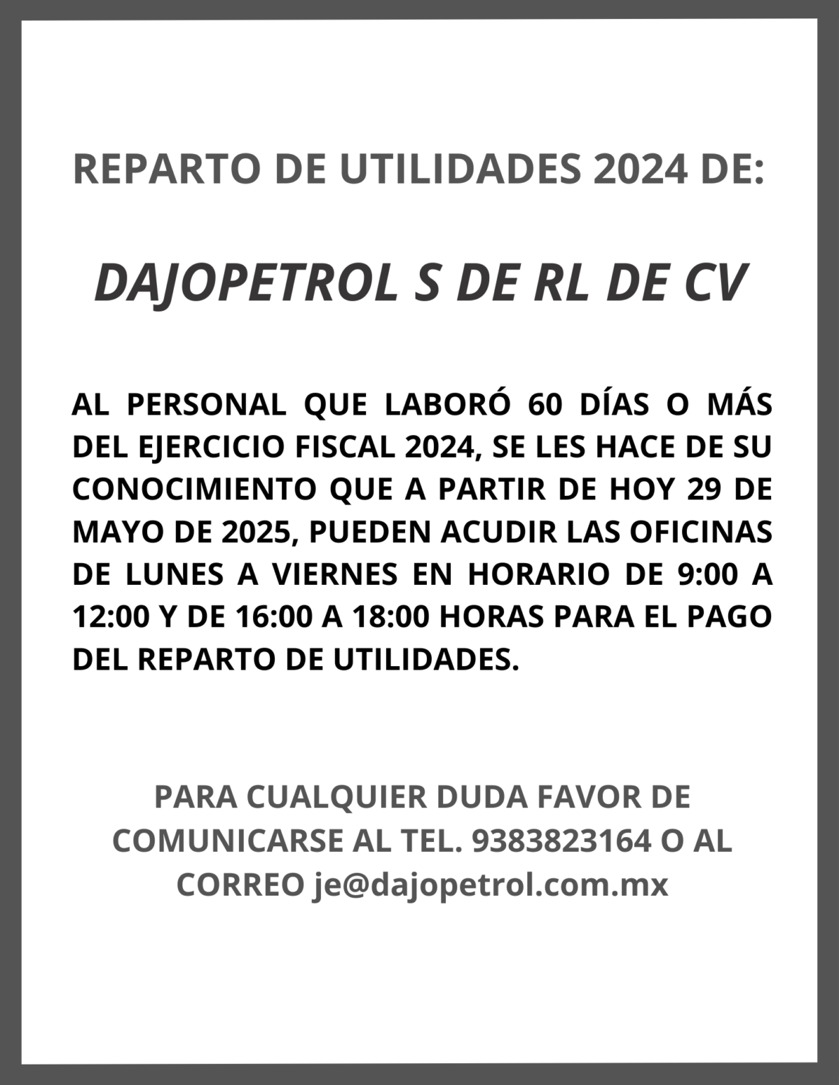 REPARTO DE UTILIDADES 2024 DE DAJOPETROL S DE RL DE CV | CarmenHoy.Mx - Noticias y Programas de ...